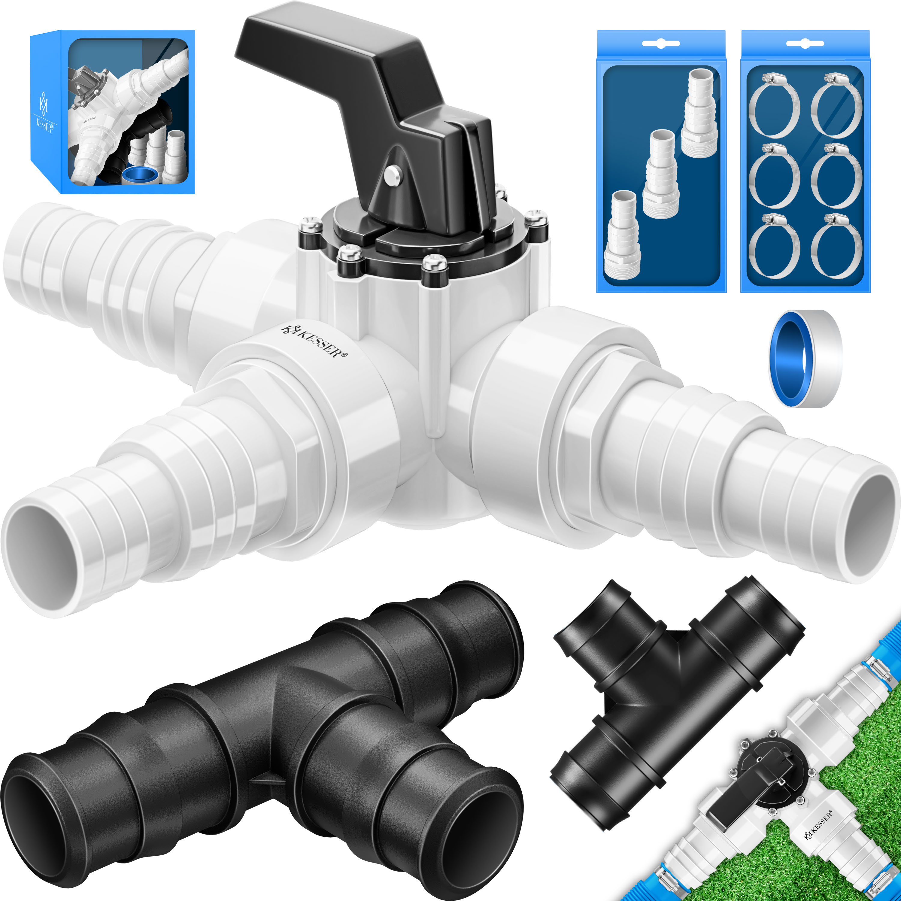 KESSER® Bypass Set Pool 12-teilig | 3-Wege Ventil Anschluss & ABS ...